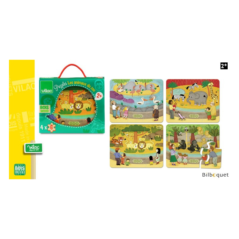 Les animaux du zoo - Coffret en bois de 4 puzzles