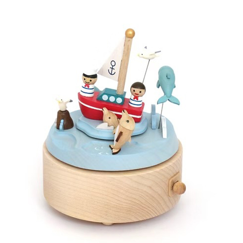 Boîte à musique Voilier et Dauphins Solib – Manège magnétique en bois